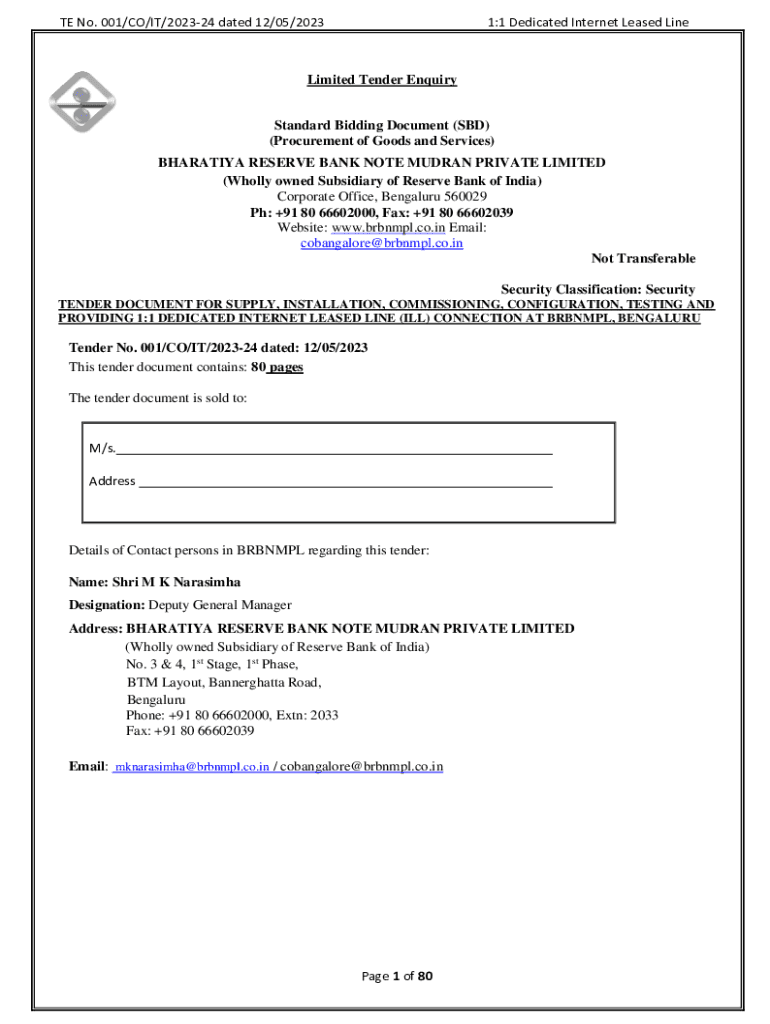 Fillable Online Standard Bidding Document (SBD) TENDER ... Fax Email ...