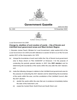 Fillable Online nt gov Local government areas of the Northern Territory ...