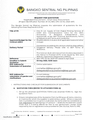 Fillable Online The Bangko Sentral ng Pilipinas requests the submission of quotations for the ...