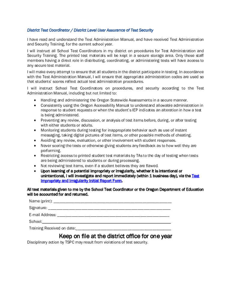 Fillable Online DTC Assurance of Test Security Form Fax Email Print ...