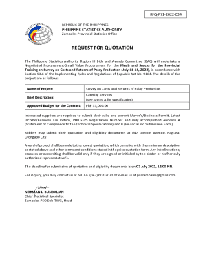 Fillable Online REQUEST FOR QUOTATION: Procurement for the Meals ...