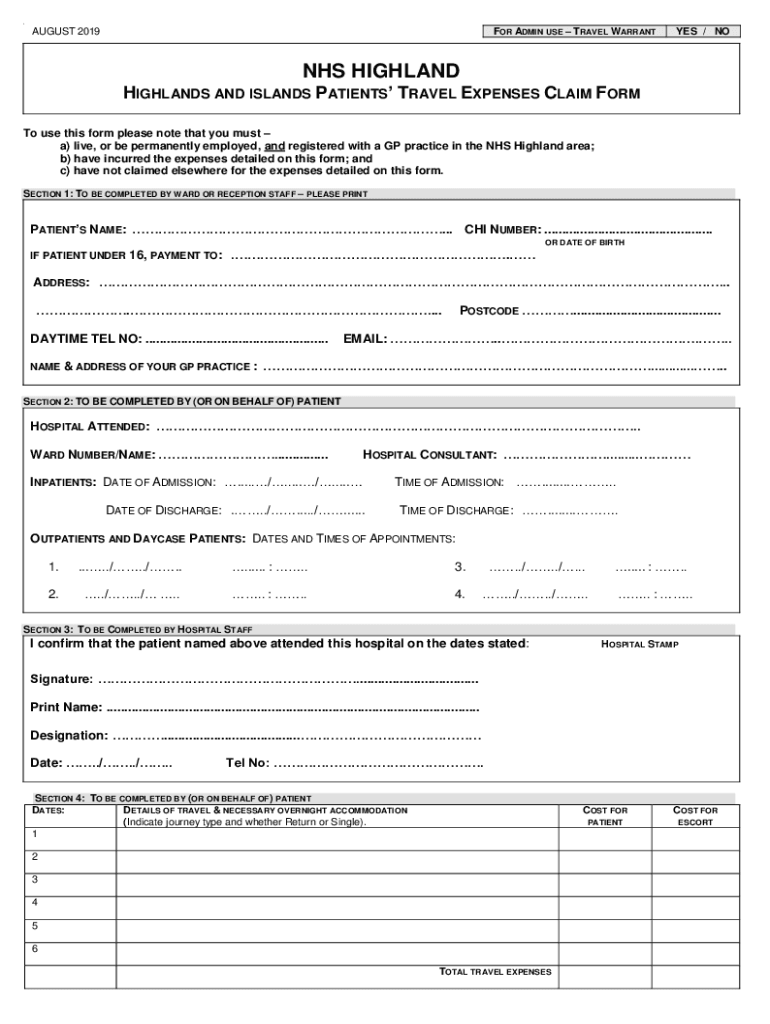 Fillable Online highlands and islands patients' travel expenses claim ...