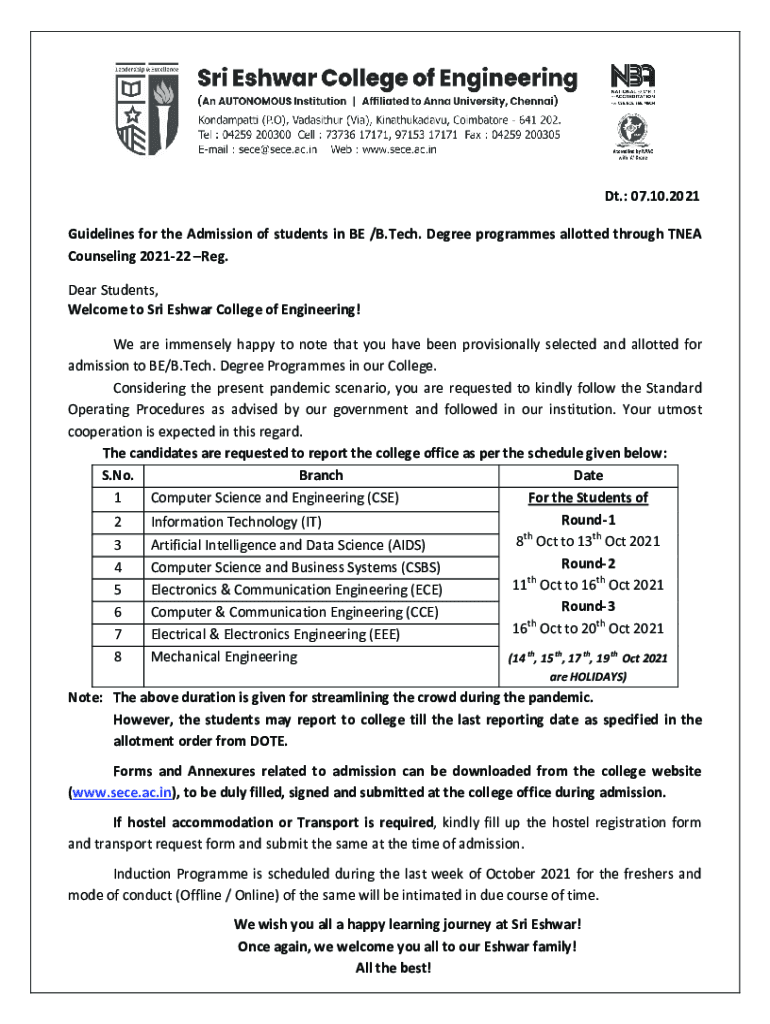 Fillable Online sece ac 2739 - Sri Eshwar College of Engineering Fax ...
