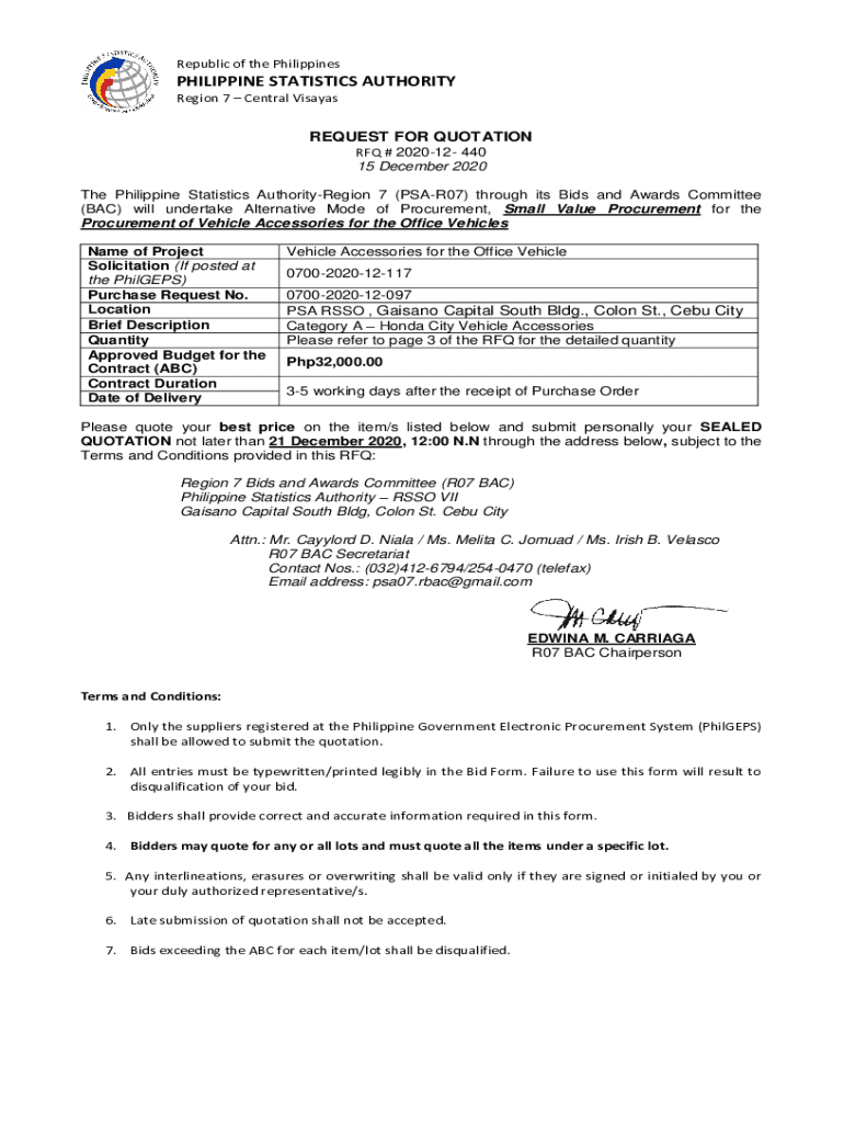 Fillable Online Procurement of Vehicle Parts and Accessories of PSA ...