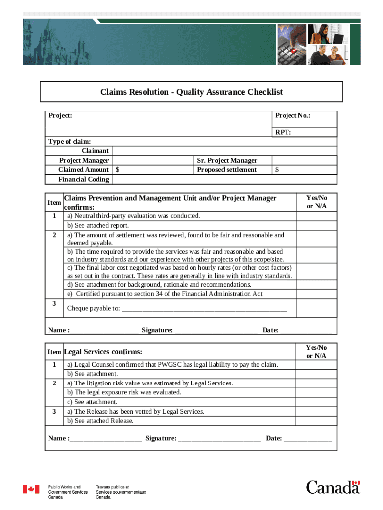 Claims Resolution - Quality Assurance Checklist Doc Template | pdfFiller