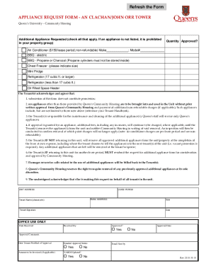Fillable Online appliance request form - an clachan/john orr tower Fax ...