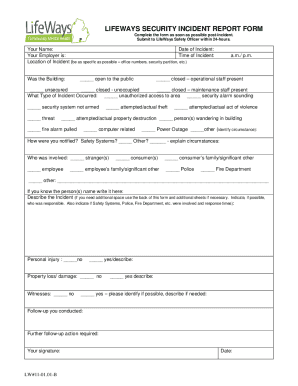 Fillable Online LIFEWAYS SECURITY INCIDENT REPORT FORM Fax Email Print ...