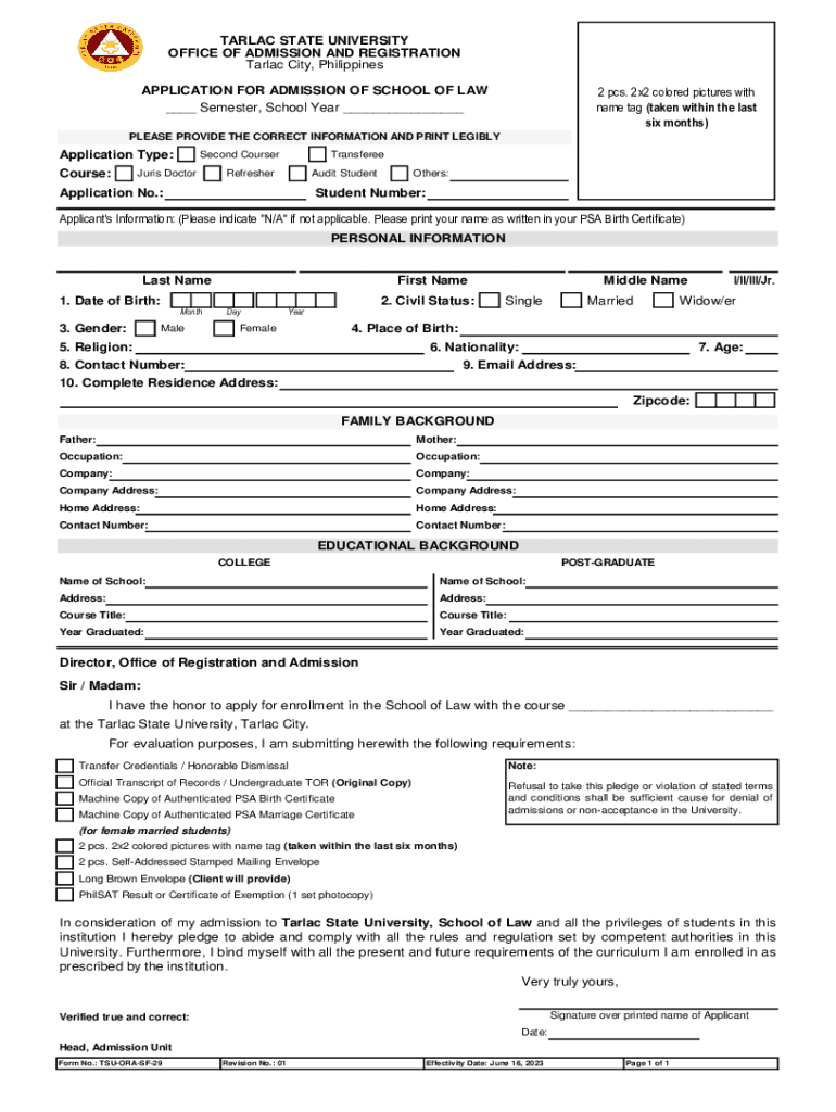 Fillable Online Application Form For College Enrollment TSU REG SF 41 Fax Email Print - pdfFiller