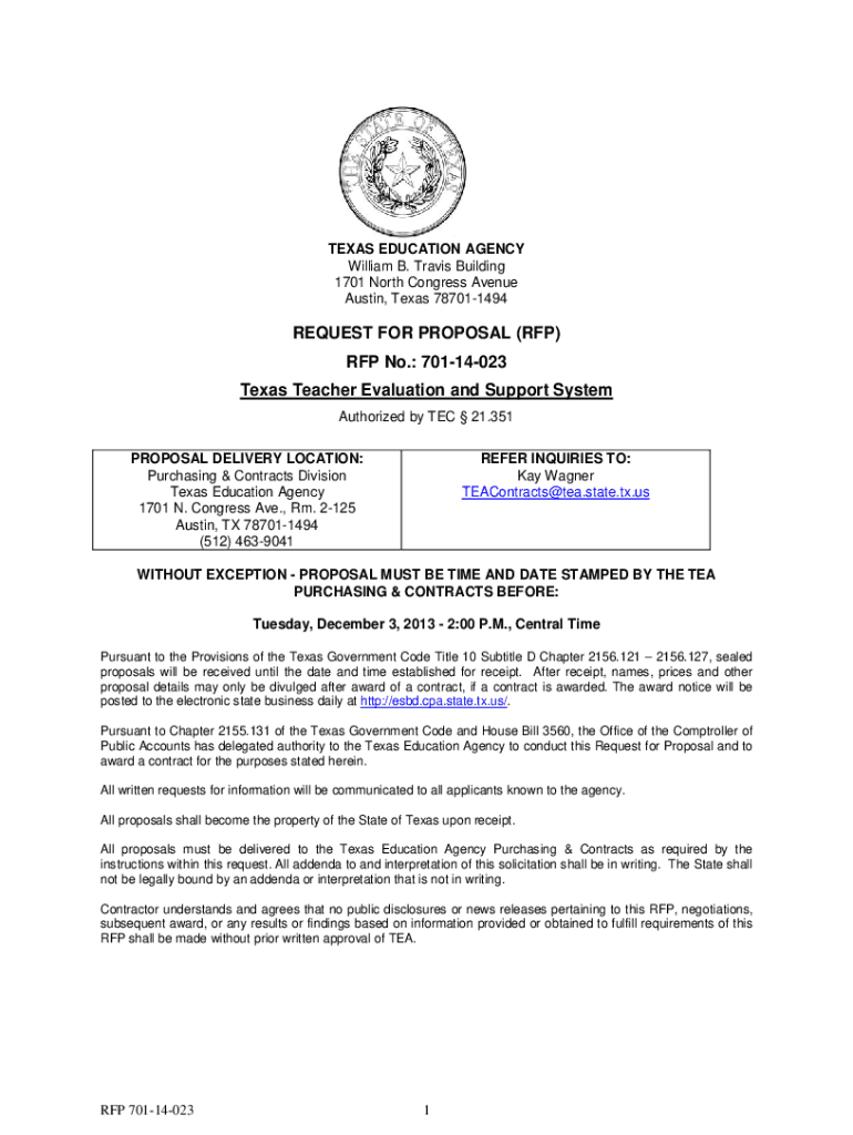 Fillable Online REQUEST FOR PROPOSAL (RFP) - RFP No.: 701-13-019 Fax ...