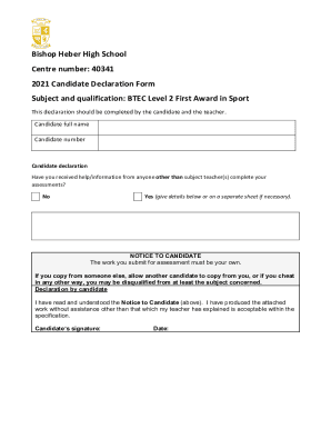 Fillable Online BTEC Level 2 Sport Candidate Declaration form.docx Fax ...