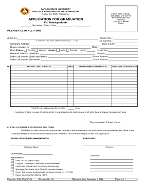 Fillable Online FILING OF APPLICATION FOR GRADUATION Fax Email Print ...