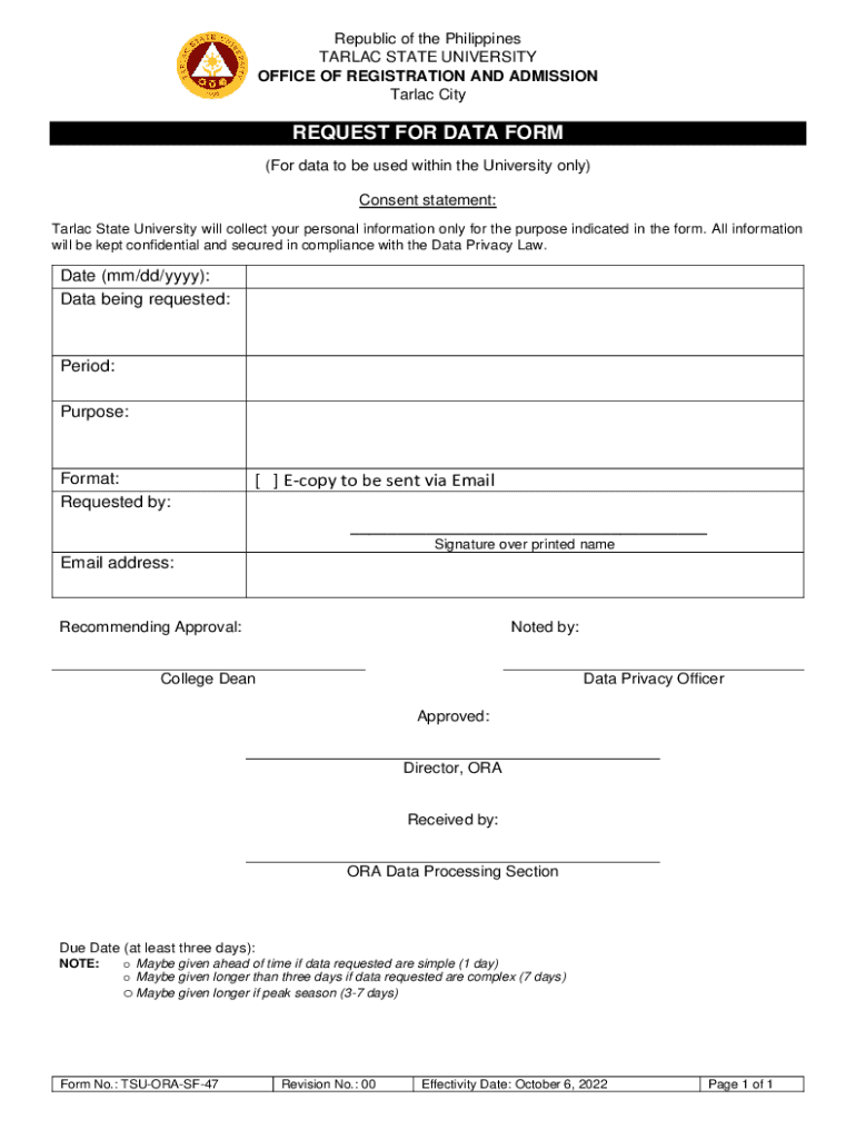 Fillable Online TSU MIS SF 11 Request For Data Form Fax Email Print - pdfFiller