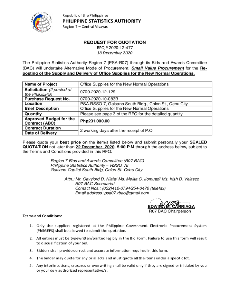 Fillable Online Philippine Statistics Authority - INVITATION TO BID FOR Fax Email Print - pdfFiller