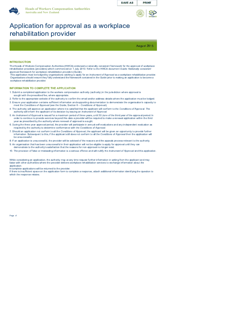 Fillable Online APPLICATION FOR APPROVAL AS A WORKPLACE ... Fax Email ...