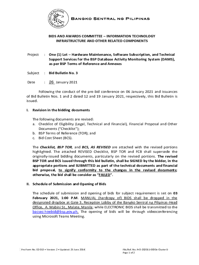 Fillable Online The Checklist, BSP TOR, Annexes A, B, and D, AS ... Fax ...