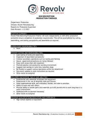 Fillable Online Production Supervisor Job Description +2023 TEMPLATE ...