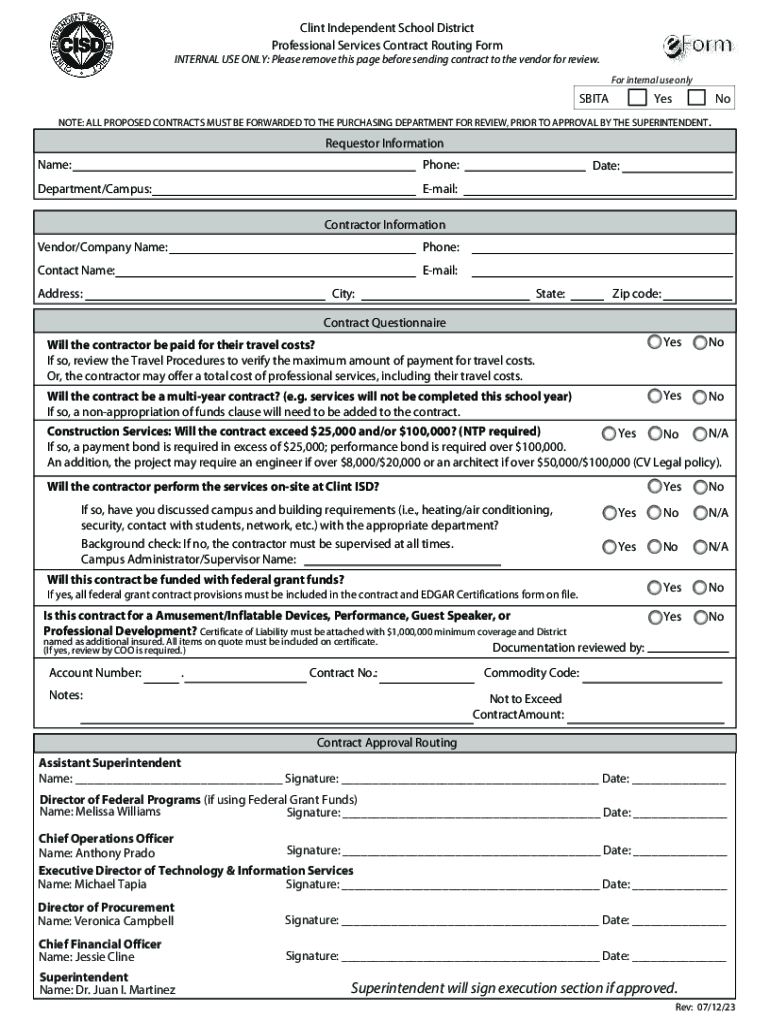 Fillable Online Personal and Professional Services Contract and Routing ...