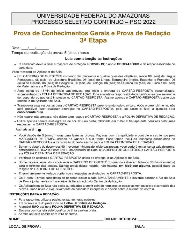 Preenchível Disponível Ufam prorroga inscries para 1 e 2 etapas do PSC ...