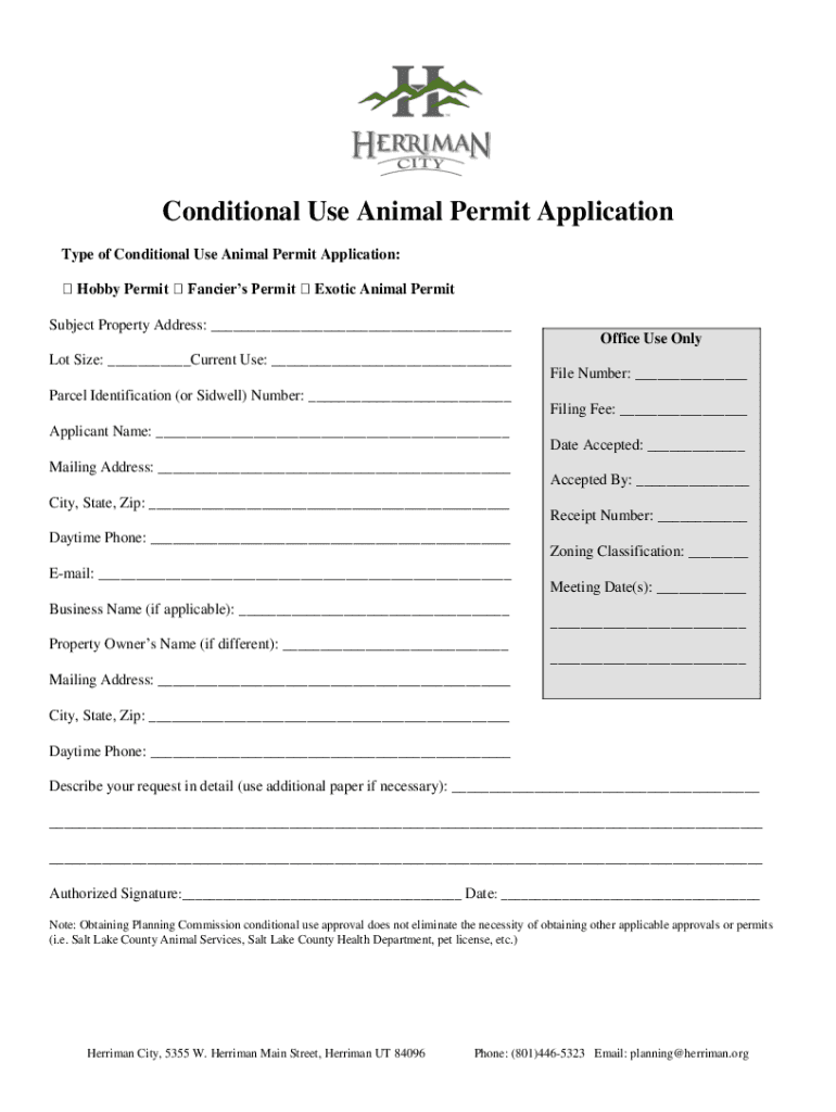Fillable Online FARM ANIMAL CONDITIONAL USE PERMIT APPLICATION Fax ...
