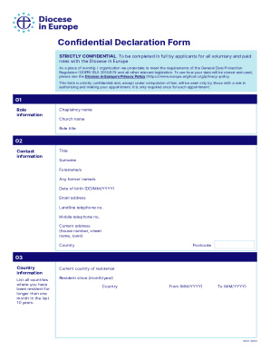 Fillable Online Confidential Declaration FormDiocese in Europe Fax ...