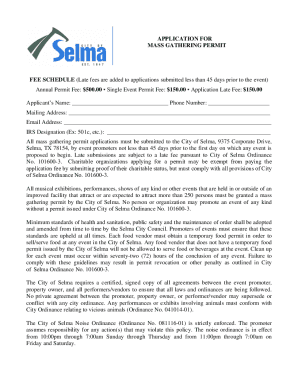 Fillable Online ci selma tx APPLICATION FOR MASS GATHERING PERMIT FEE ...