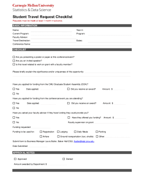 Fillable Online Student Travel Request Checklist Fax Email Print ...