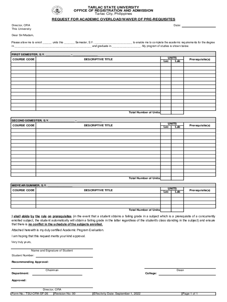 Fillable Online Fillable Online request for academic overload/waiver of pre Fax Email Print ...