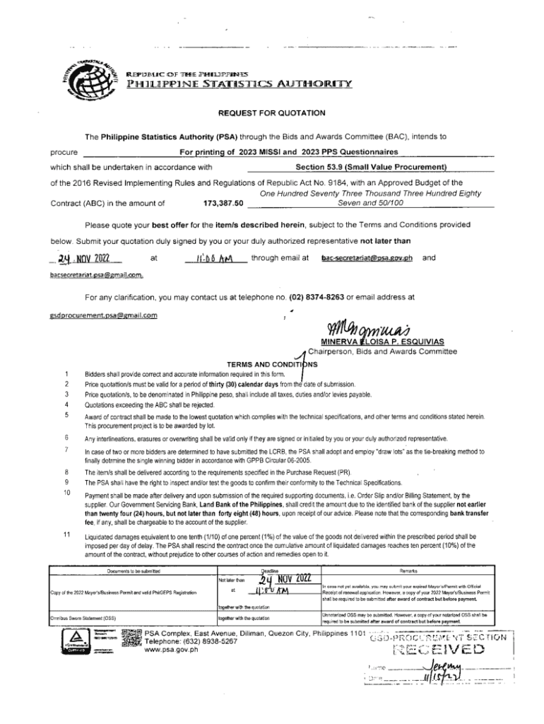 Fillable Online i, RECEIVED - PSA Procurement - Philippine Statistics Authority Fax Email Print ...