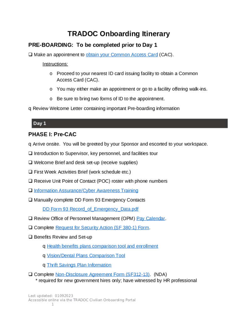 USAREC Onboarding Itinerary - U.S. Army Training and Doctrine ... Doc ...