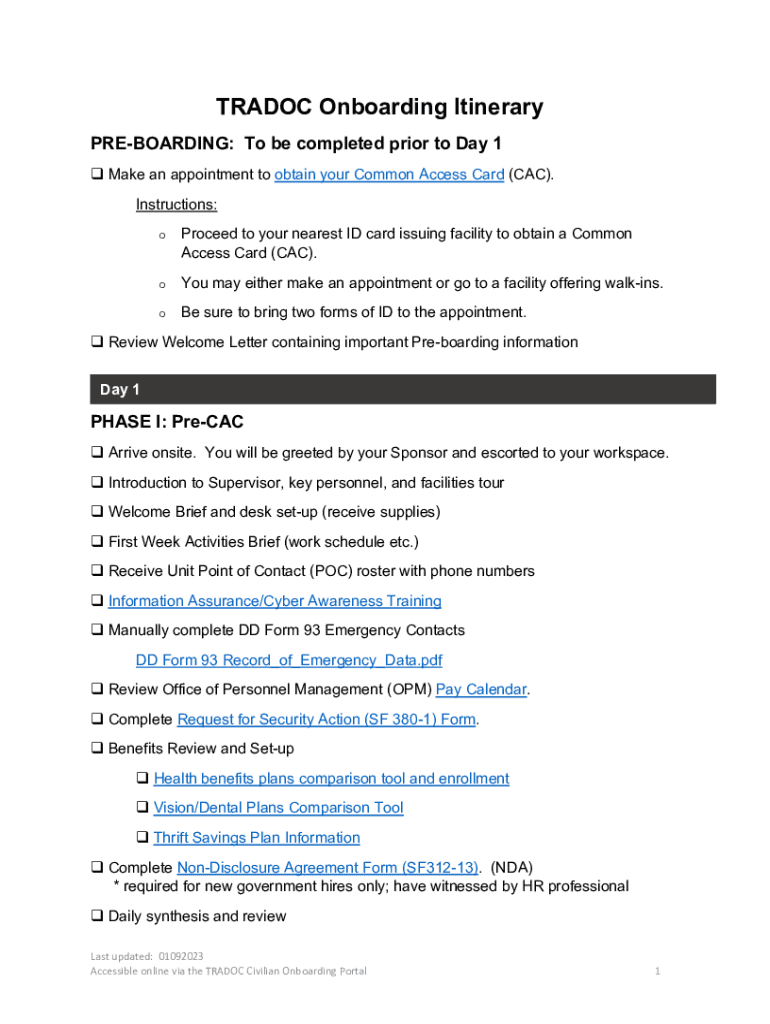Fillable Online TRADOC Onboarding Checklist (Downloadable) 20221102 Fax ...