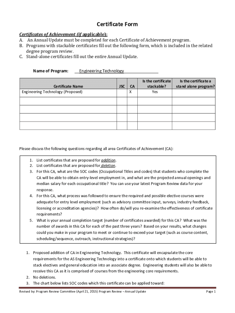 Fillable Online PROPOSAL TO ESTABLISH A NEW graduate certificate Fax ...