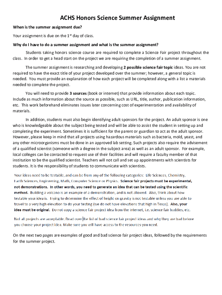 Fillable Online HS Summer Assignments - Parkland High School Fax Email ...