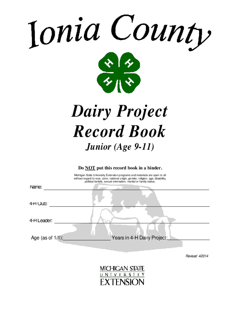 Fillable Online Washtenaw County Junior (9-13) Dairy Project Record Book Fax Email Print - pdfFiller