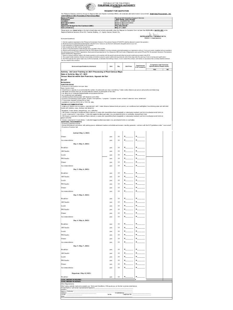 Fillable Online Lot 6: - PSA Procurement - Philippine Statistics ...