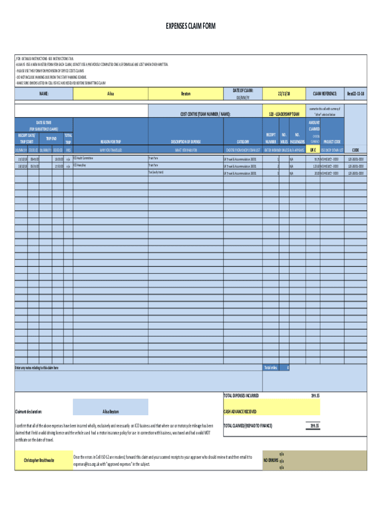 Fillable Online expenses claim form Fax Email Print - pdfFiller