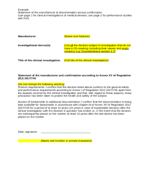 Statement of the manufacturer and documentation access confirmation ...