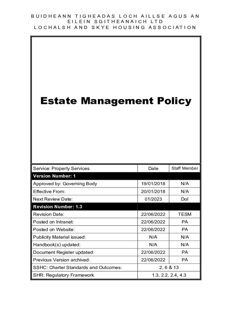 Fillable Online ESTATE MANAGEMENT POLICY Fax Email Print - pdfFiller