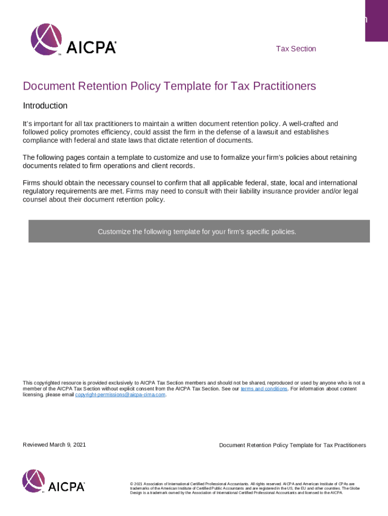 Document Retention Policy Template for Tax Practitioners Doc Template ...