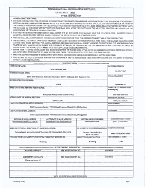 Fillable Online amended general information sheet (gis) - for the year ...