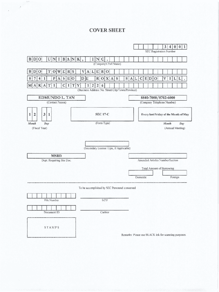 Fillable Online SEC FilingsBDO Unibank, Inc. Fax Email Print - pdfFiller