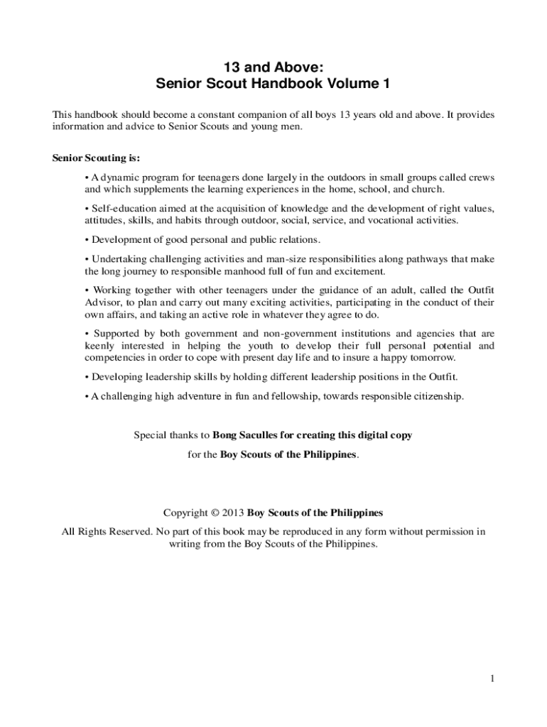 Fillable Online scouts org 13 and Above: Senior Scout Handbook Volume 1 ...