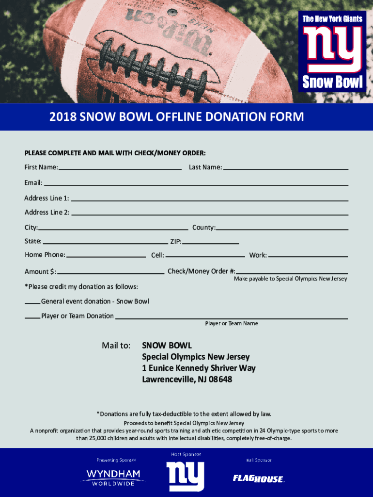 Fillable Online 2018 SNOW BOWL OFFLINE DONATION FORM Fax Email Print - pdfFiller