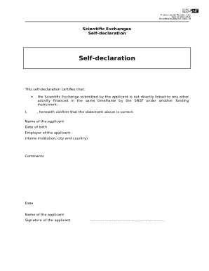 confirmation-self declaration Doc Template | pdfFiller