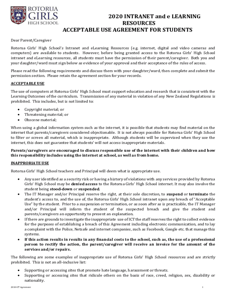 Fillable Online Student elearning and Digital Technologies Acceptable ...