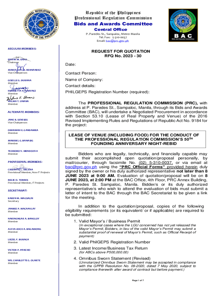 Fillable Online Bid Opportunity Request for Quotation (RFQ) No. 2023-30 ...