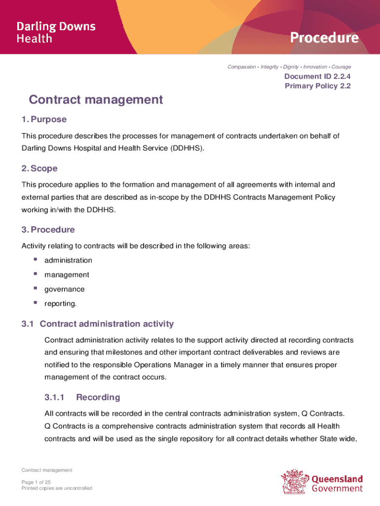 Fillable Online Contract management - Procedure - Darling Downs Health. This procedure describes ...