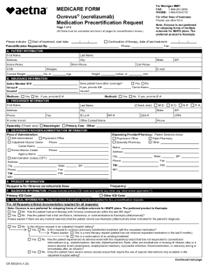 Fillable Online Aetna Specialty Medication Precertification Request ...