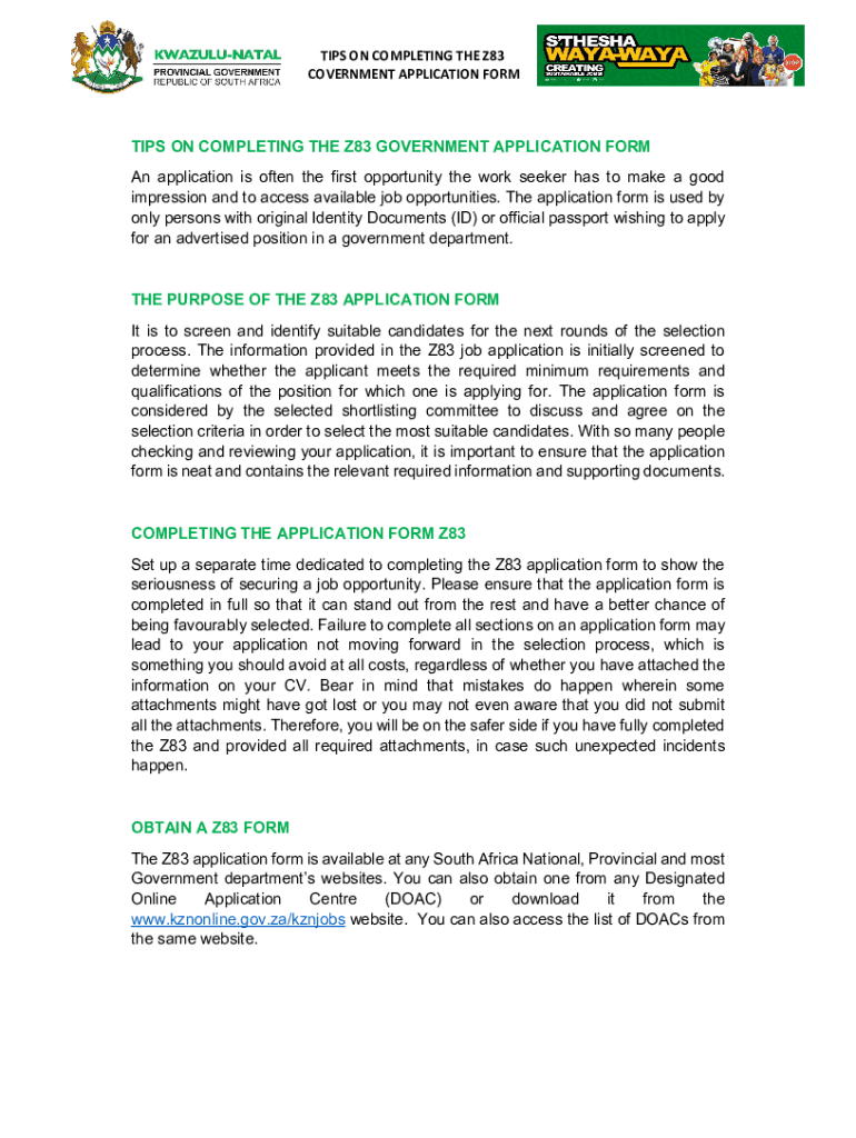 Fillable Online Tips on How to Complete Z83 Application Form and Attached ... Fax Email Print ...