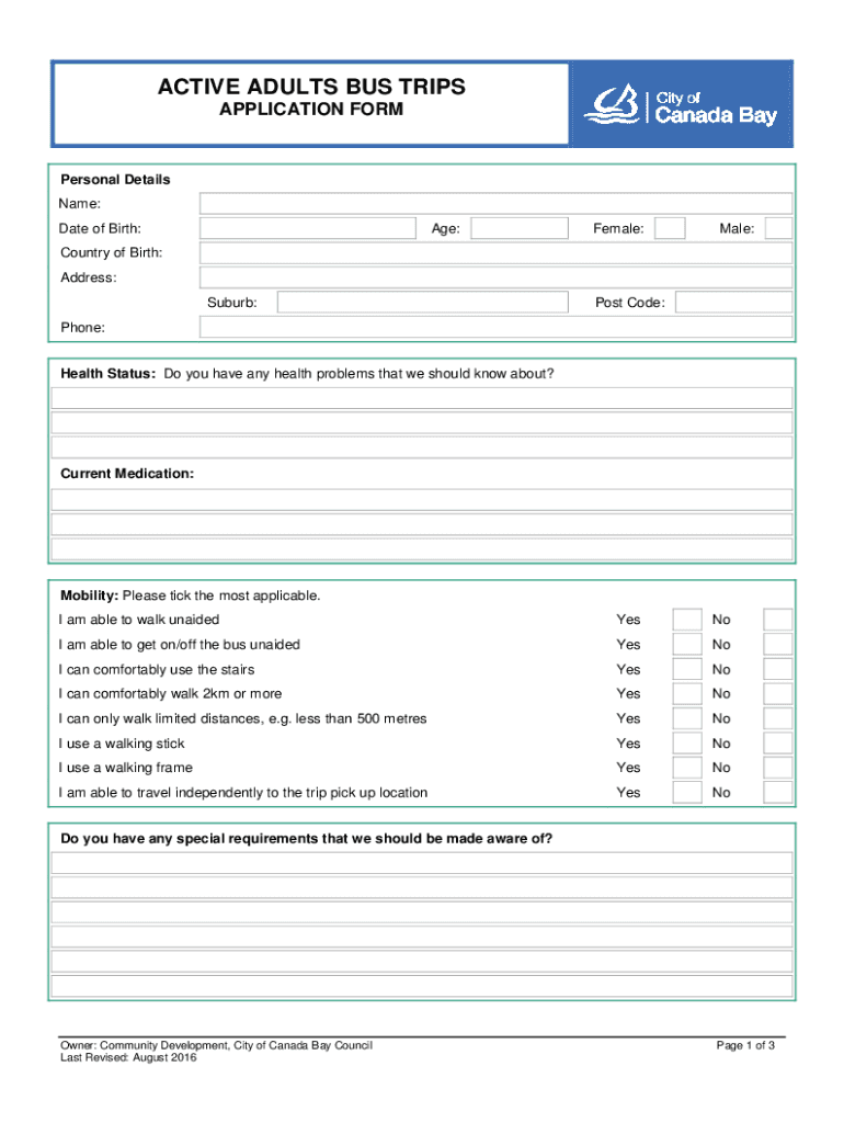 Fillable Online active adults bus trips - application form Fax Email ...