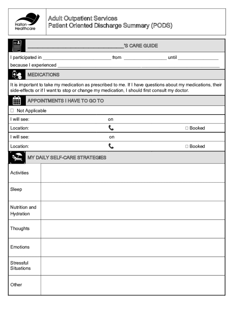 Fillable Online Adult Outpatient Services Patient Oriented Discharge ...